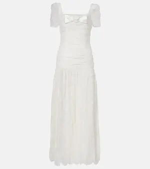 SELF-PORTRAIT Ruched Lace And Tulle Maxi Dress - White