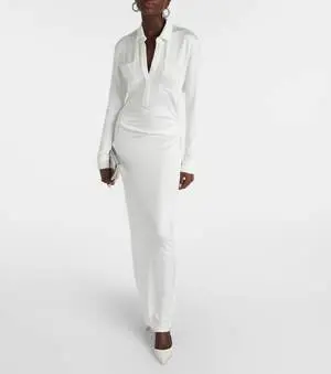 Tove Iana Gathered Jersey Maxi Dress In Ivory - White