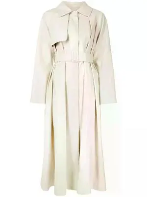 Goen.j Faux-leather Belted Trench Coat - Neutrals