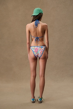 Heavy Manners Double String Bikini Top - 80s Floral Scribble