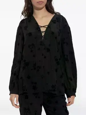Zadig&Voltaire Floral Lace-up V-neck Blouse - Black