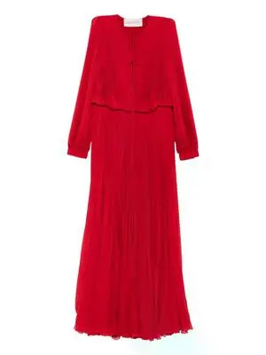 Valentino Garavani Pleated Long-sleeve Maxi Dress - Red