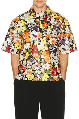 Bottega Veneta Floral Printed Leather Short Sleeve Shirt