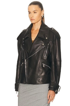 Attico Leather Bomber Jacket - Black