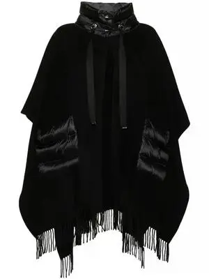 Herno Virgin Wool-cashmere Blend Resort Cape With Down Feather Filling And Fringe Detailing - Black
