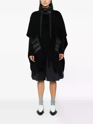Herno Virgin Wool-cashmere Blend Resort Cape With Down Feather Filling And Fringe Detailing - Black