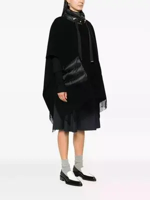 Herno Virgin Wool-cashmere Blend Resort Cape With Down Feather Filling And Fringe Detailing - Black