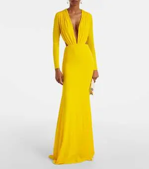 Alex Perry Ruched Open-back Crepe Jersey Gown