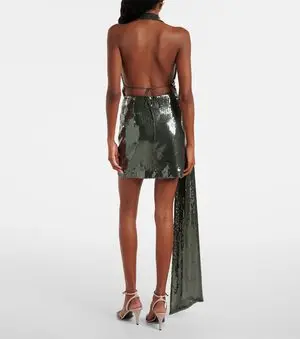 Alex Perry Draped Halterneck Sequined Minidress - Green