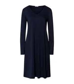 Hanro Cotton Long-sleeve Nightdress - Navy
