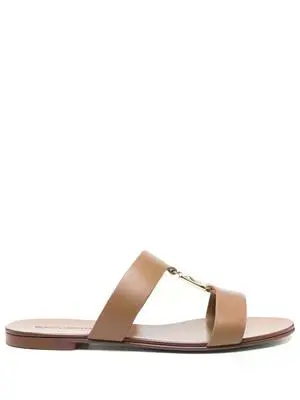 Dolce & Gabbana Leather Slides With Logo Plaque - Brown