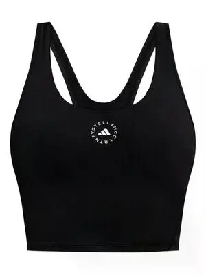 Adidas By Stella McCartney Racer-back Logo-print Top - Black
