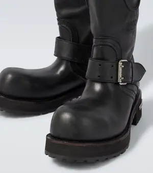 Balenciaga Leather Biker Boots - Black