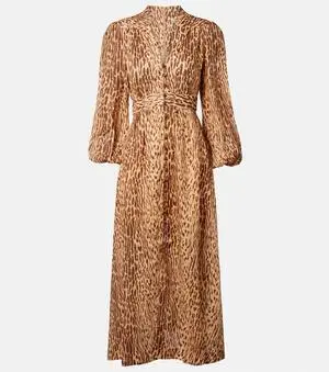 Zimmermann Cascadian Leopard-print Linen Midi Dress - Brown