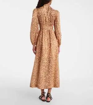 Zimmermann Cascadian Leopard-print Linen Midi Dress - Brown