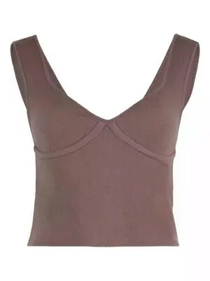 Sablyn Sleeveless V-neck Zip-up Ribbed Knit Top