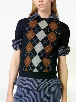 Miu Miu Cashmere Argyle Crew Neck Sweater