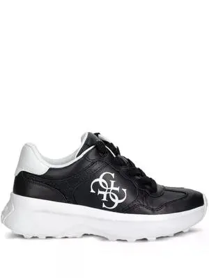 Guess Logo Plaque Leather Sneakers - Black