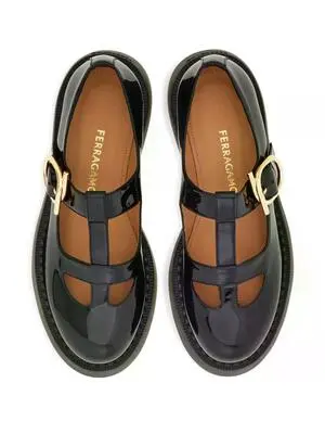 FERRAGAMO Patent Leather T-strap Buckle Pumps