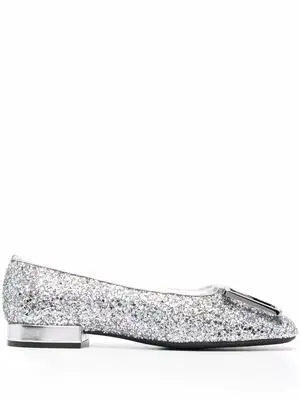 FERRAGAMO Glitter Logo Plaque Ballerina Flats