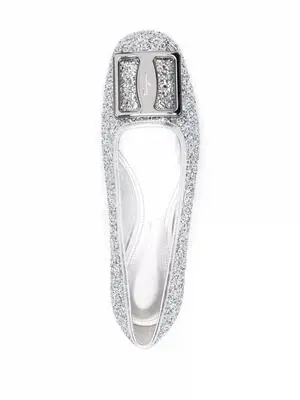 FERRAGAMO Glitter Logo Plaque Ballerina Flats