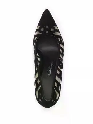 FERRAGAMO Suede Perforated Pumps With Mirror Heel
