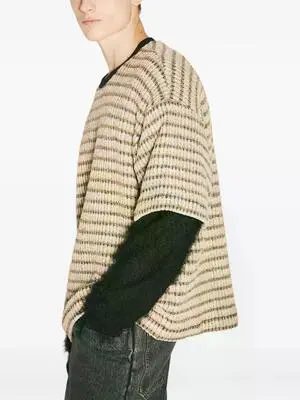 SONG FOR THE MUTE Double-layered Striped Crew Neck Sweater
