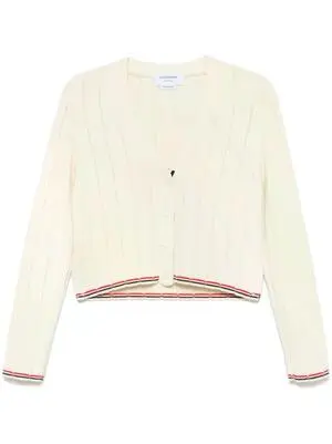 Thom Browne Merino Wool V-neck Cardigan With Rwb Stripe Detailing