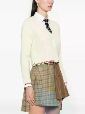 Thom Browne Merino Wool V-neck Cardigan With Rwb Stripe Detailing