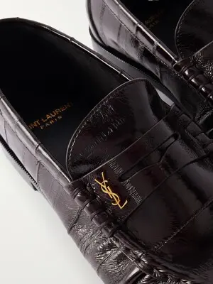 Saint Laurent Le Loafer Embellished Eel Loafers - Brown