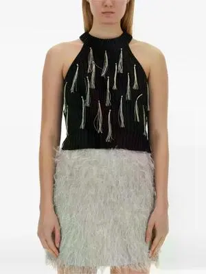 ALYSI Halter-neck Tassel Embellished Knit Top