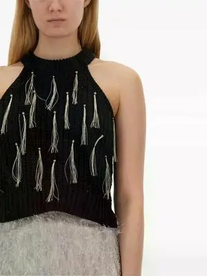 ALYSI Halter-neck Tassel Embellished Knit Top