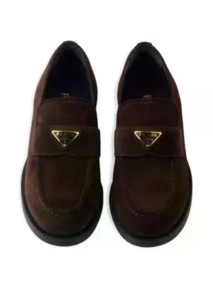 Prada Suede Loafers With Enamelled Triangle Logo - Brown