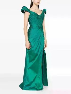 TARIK EDIZ Pleated-shoulder Maxi Dress