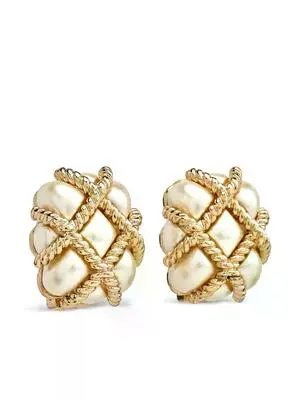 KENNETH JAY LANE Quilted Pearl Clip Earrings Gold