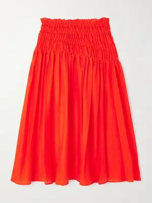 Tory Burch Ruffled Shirred Lyocell-blend Midi Skirt - Red