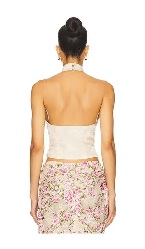 For Love & Lemons Esme Silk Jacquard Halter Top