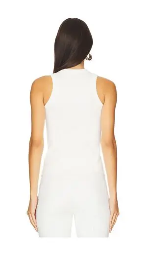 AREA Distressed Crystal Ribbed Knit Tank Top - Ivory