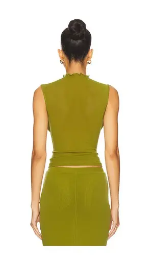 BY.DYLN Sleeveless Mesh Top With Ruffled Trim