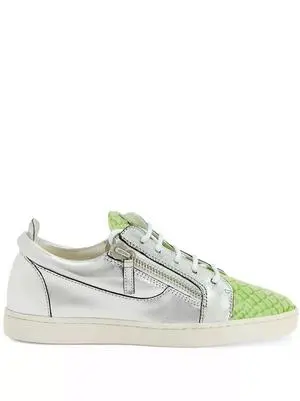 GIUSEPPE ZANOTTI Nicki Metallic Leather Zip Detail Sneakers - Grey