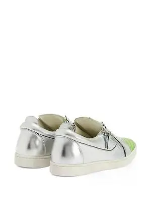 GIUSEPPE ZANOTTI Nicki Metallic Leather Zip Detail Sneakers - Grey