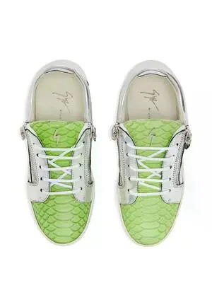 GIUSEPPE ZANOTTI Nicki Metallic Leather Zip Detail Sneakers - Grey