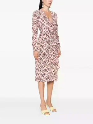 Alessandra Rich Floral Print Draped Midi Dress