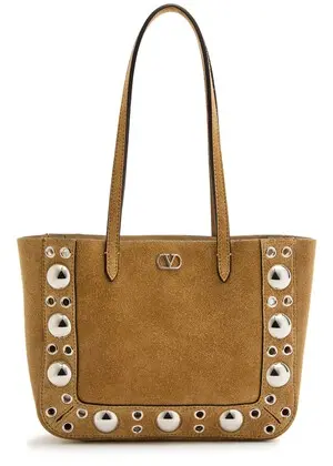 Valentino Garavani Mini Studded Suede Tote - Camel