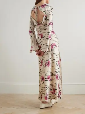 GANNI Open-back Floral-print Satin Maxi Dress