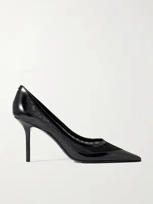 JIMMY CHOO Love 85 Mesh-trimmed Patent-leather Pumps
