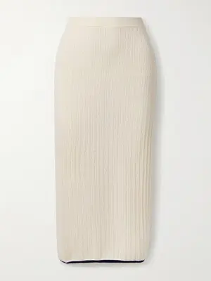 FRAME Cable-knit Cashmere And Silk-blend Midi Skirt - Cream