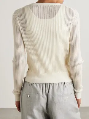 Maria Mcmanus Ribbed Pointelle-knit Merino Wool Cardigan