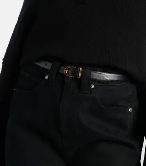 Khaite Luna Leather Belt With Gold-tone Buckle - Black