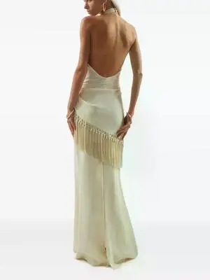 TALLER MARMO Halterneck Fringed Maxi Dress - Neutrals